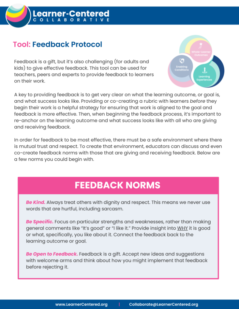 Effective feedback guide - formative assessment tool