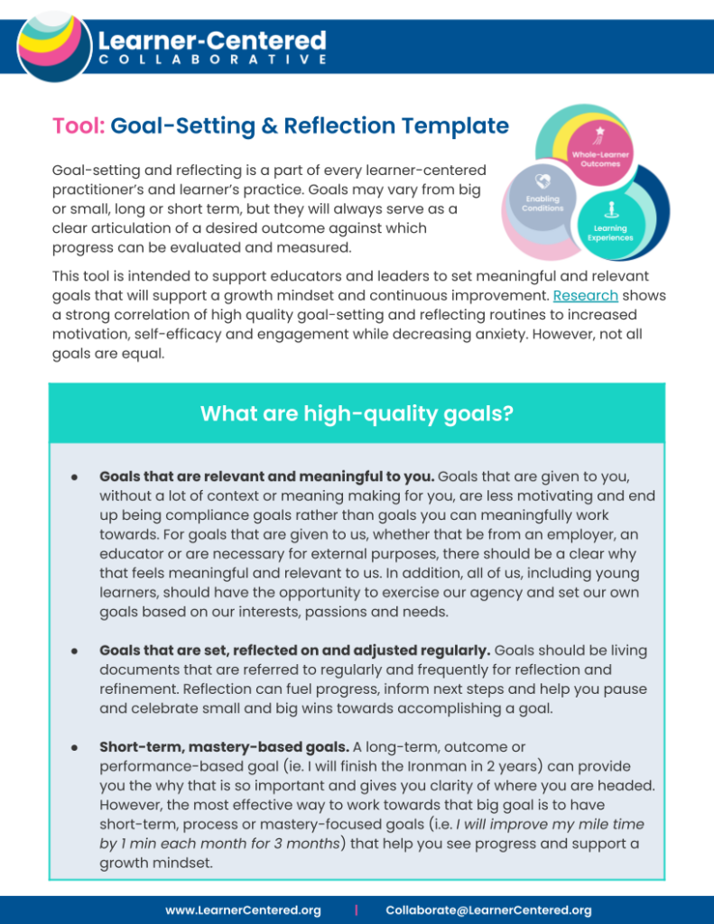 Goal-Setting and Reflection Template - A Guide
